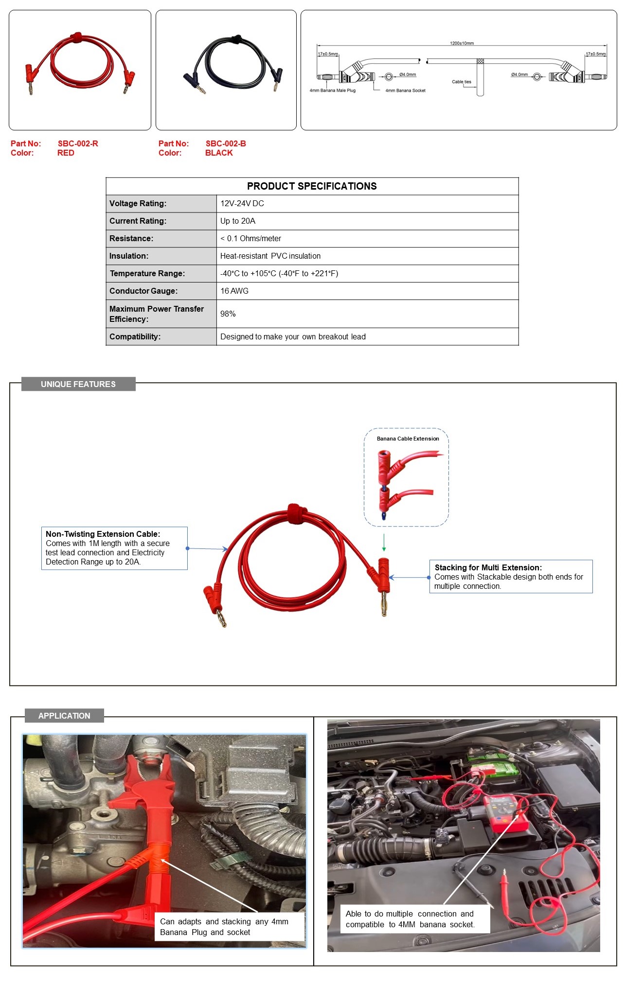 4mm Banana Stackable Cable - Banana - Auto Test Aid